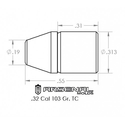 32 Caliber 100 Grain TC -PC Bullet – ARSENAL MOLDS