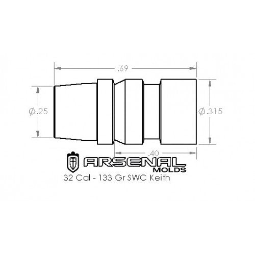 32 Caliber 130 Gr. SWC KEITH BULLET – ARSENAL MOLDS